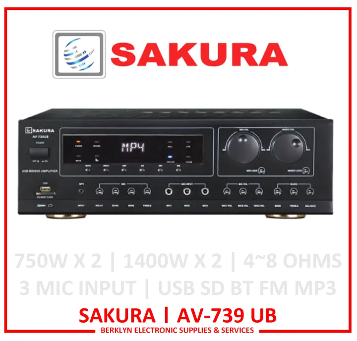 Sakura AV-739 UB / Karaoke Amplifier / USB SD MP3 BLUETOOTH FM / 3 MIC ...