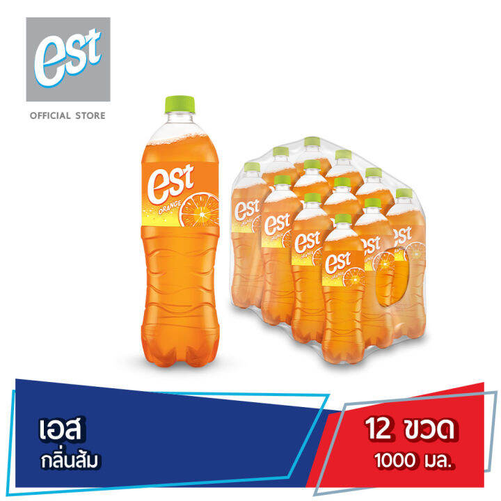 เอส น้ำอัดลม น้ำส้ม 1 ลิตร 12 ขวด est Soft Drink Orange 1 L Pack 12 ...