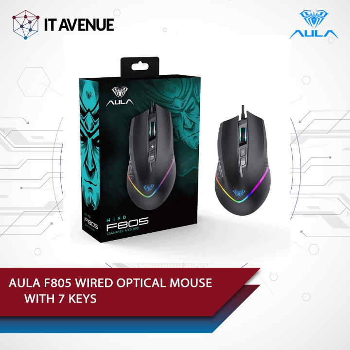 AULA F805 RGB Gaming Mouse with Side Buttons, Rainbow LED Backlit, 6400 ...