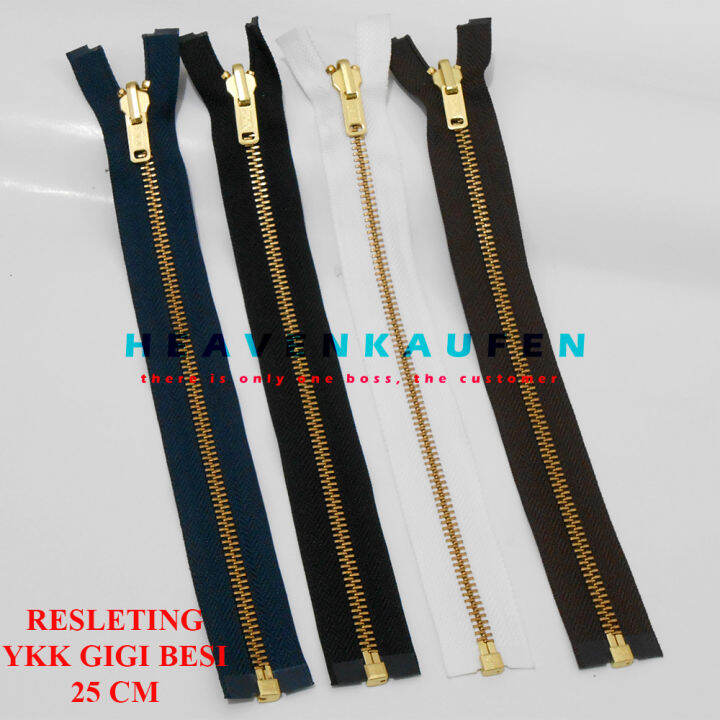 Resleting Zipper 25 cm YKK Type Gigi Besi Gold Emas Model Set Open End / Buka Lepas Bolak Balik ...