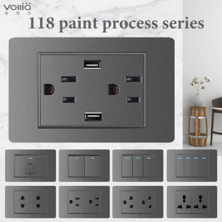 VOLLIA Gray Wall Switch for Light 15amp Universal Wall Socket Outlet ...