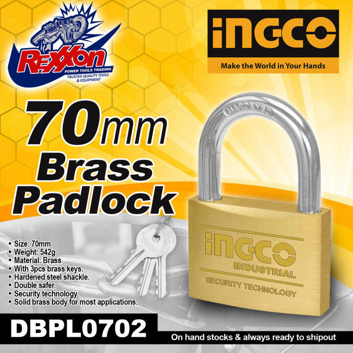 INGCO INDUSTRIAL 70mm Brass Padlock DBPL0702 Rexxon Power Tools Trading ...