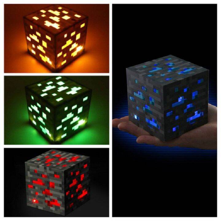 ใหม่ ของเล่นไฟกลางคืน LED ทรงสี่เหลี่ยม ลาย Minecraft Game Light Up Toy ...
