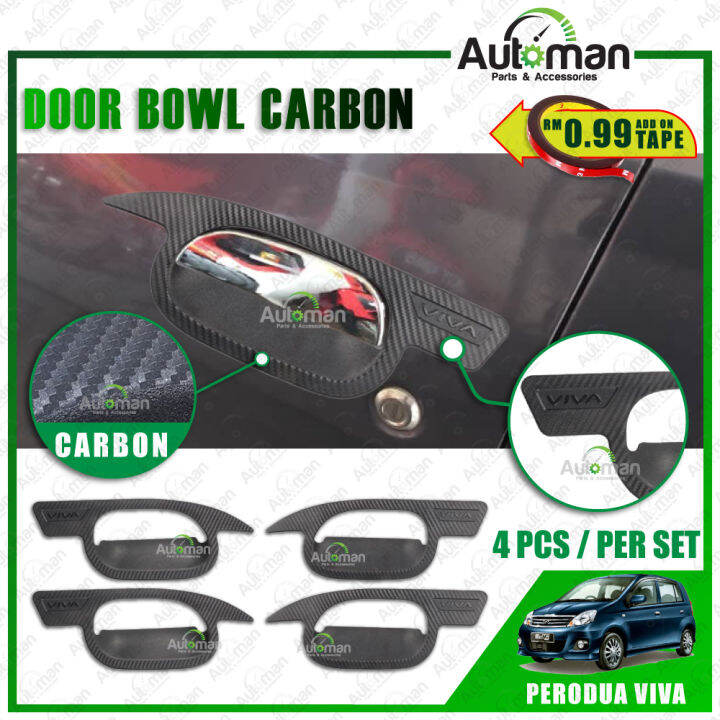 Perodua Viva Door Handle Inner Bowl Inserts Cover Carbon | Lazada
