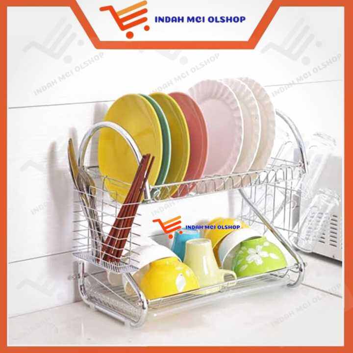 RAK PIRING STAINLESS 2 SUSUN / RAK PIRING ANTI KARAT MINIMALIS | Lazada ...