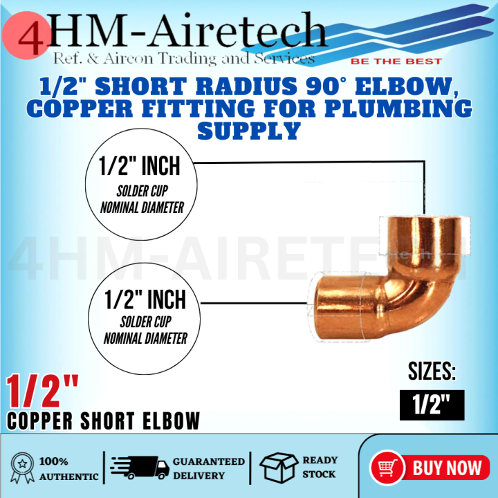FOURHM 2PCS 1/2" INCH 90 DEGREE CLOSE RUFF SHORT RADIUS ELBOW COPPER X ...