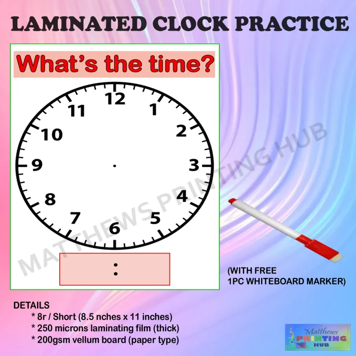LAMINATED TIME CHART (With FREE PEN) SIZE:8R/Short(8.5inches x 11inches ...