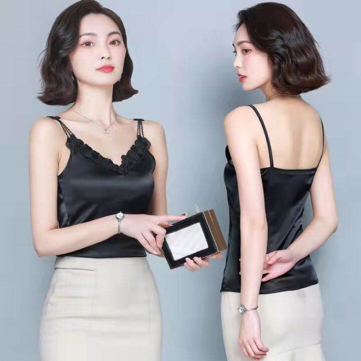 Women's SIce Silk Sleeve Vest Sexy Korean sando complete size：S-XXL ...