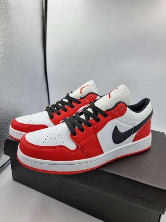 รองเท้าAIR_jodan 1 Lerther white red 100% พร้อมกล่อง รองเท้าผ้าใบ ...