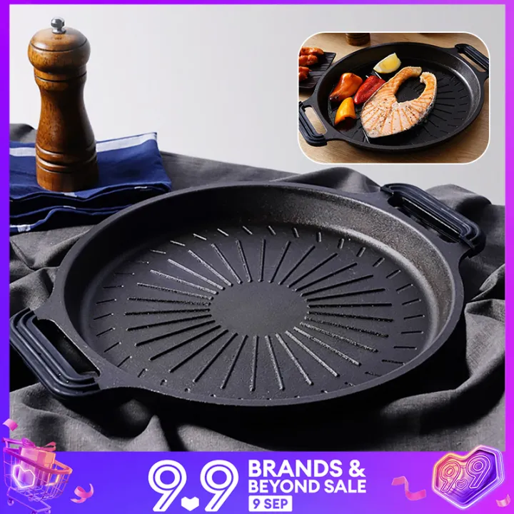 Round roasting plate household 27cm uncoated iron plate barbecue plate ...