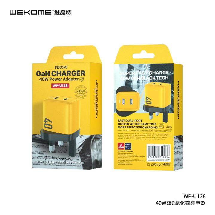 WEKOME WK Design WP-U128 40W GaN Charger Type C 2 Port Outputs PD Fast Charge Full Battery ...