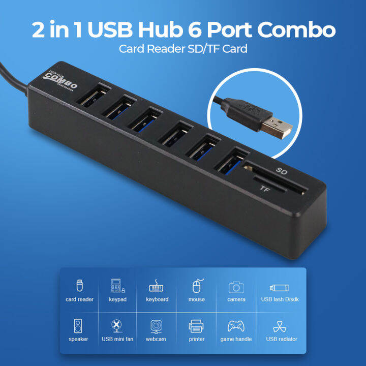 USB HUB 6 Port dengan Slot Card Reader dan Kartu TF | Lazada Indonesia