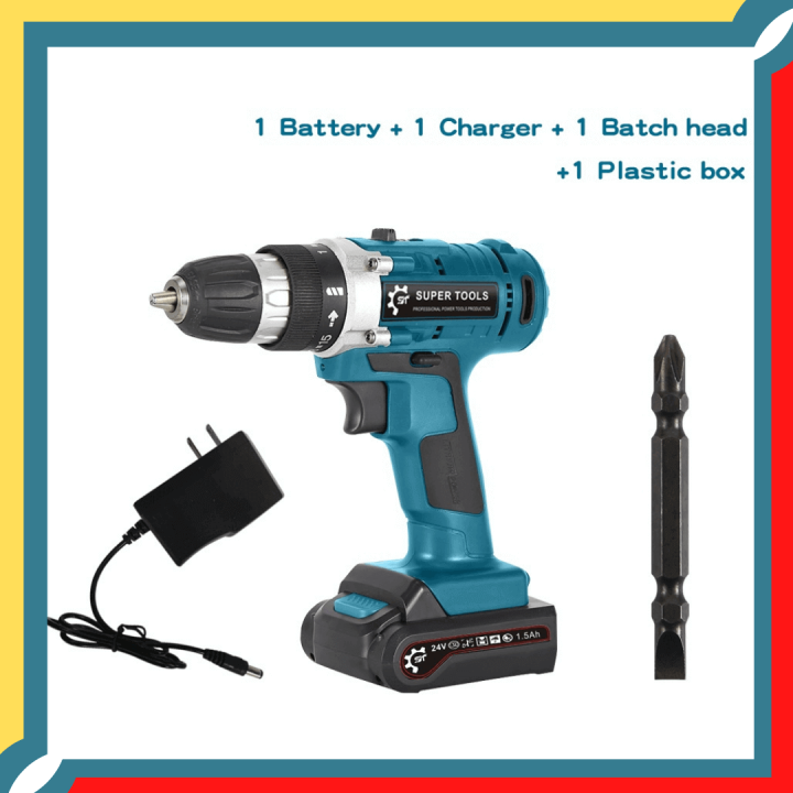 24V Cordless Rechargeable Drill Portable Household Electric Screw Driver Power Tools Set | Lazada PH