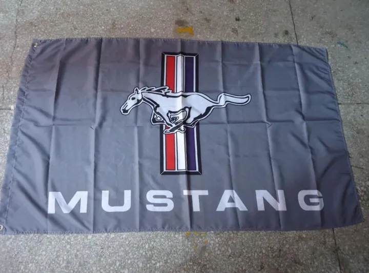 Mustang Gray Racing Flag,แบนเนอร์โพลีเอสเตอร์90X150CM | Lazada.co.th
