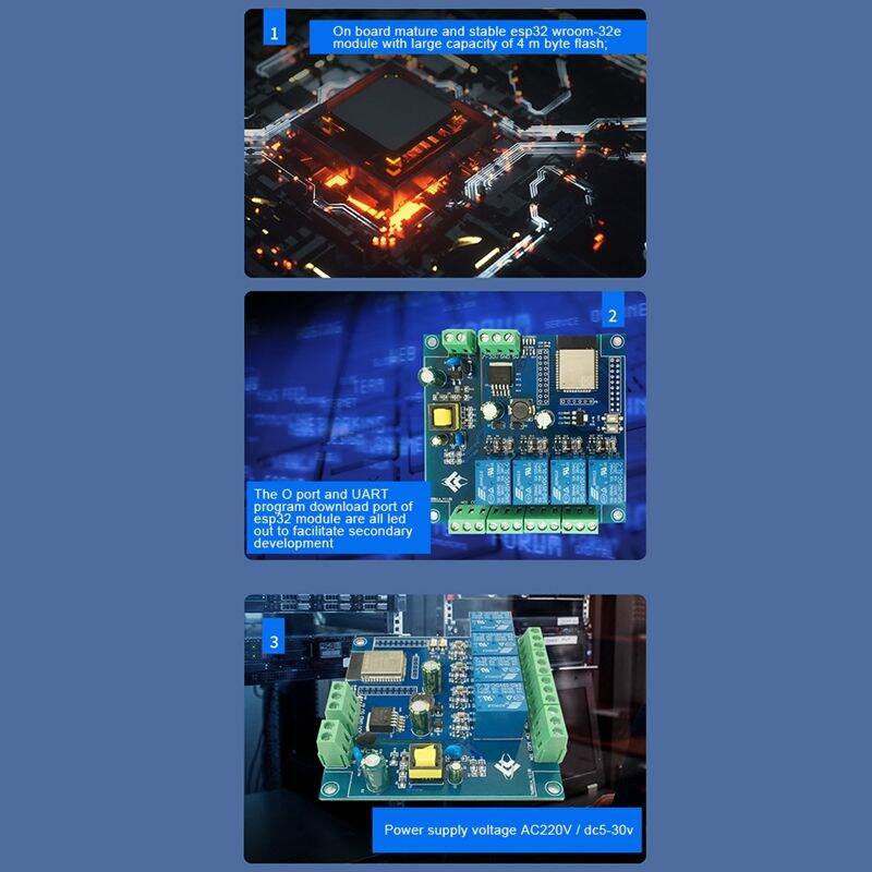 THLB0P AC 220V/DC 5-30V Power Supply ESP32 WIFI Bluetooth BLE Four-Way Relay Module ESP32-WROOM ...
