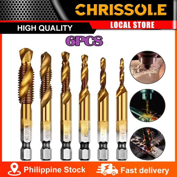 【Chrissole】6Pcs Tap Drill Bit Set, M3-M10 HSS Titanium Combination 1/4 ...