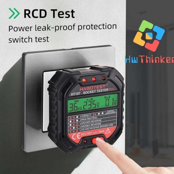 HABOTEST HT107D Socket Tester Uji KeListrikan Grounding LCD Voltmeter ...