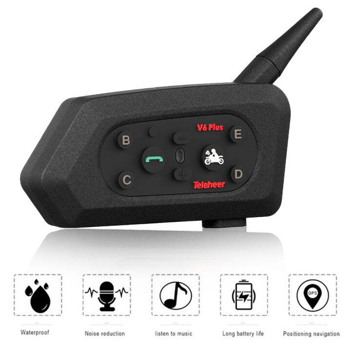 V6 Plus Bluetooth Motorcycle Helmet Intercom Headset 1500M Interphone ...