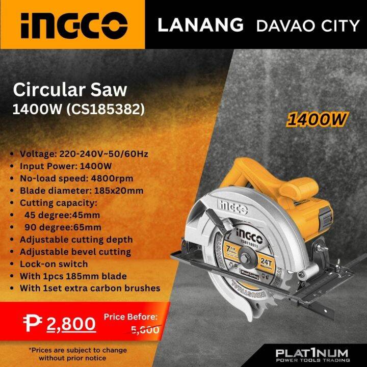 INGCO Circular Saw 1400W (CS185382) | Lazada PH