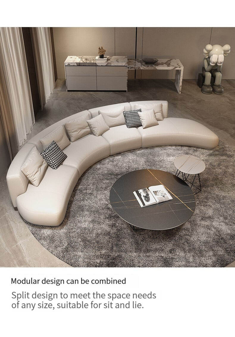 TATA HOME Nordic Leather Sofa โซฟาตัวยู Curved โซฟาสีครีม Minimalist ...