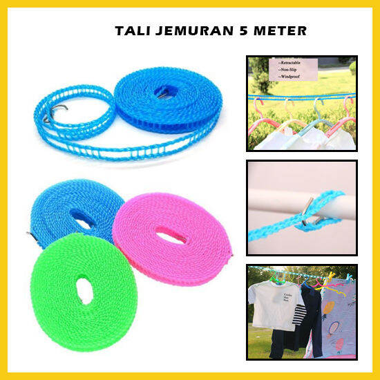 Tali Jemuran Pakaian 5 Meter dan 3 Meter Super Praktis Gantungan Baju ...