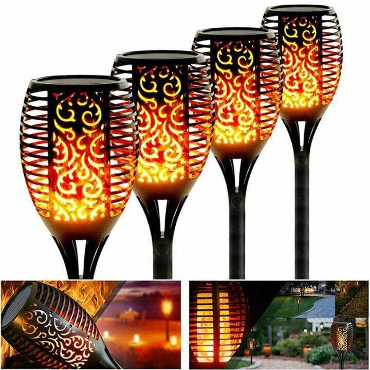 4Pcs Solar Torch Flame Dancing Light LED Flickering Outdoor Garden ...