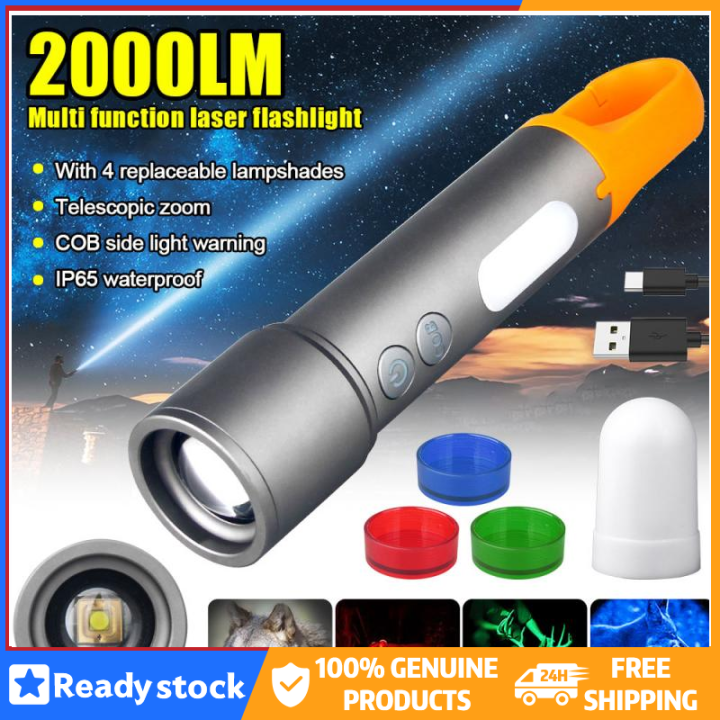 2000LM Long Distance 800M Powerful Flashlight White Laser LED Torch USB ...
