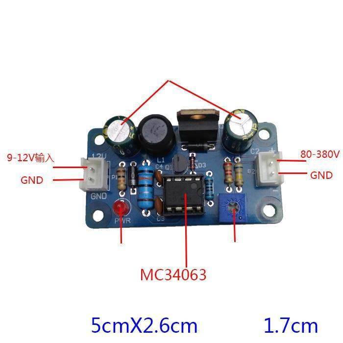 DC 9-12V TO 80-380V DC boost MC34063 High Voltage DC Converter NIXIE Magic Eye Tube HV Power ...