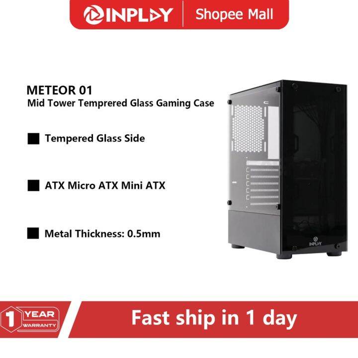 INPLAY Meteor 01/03 Mid Tower Gaming Case Tempered Glass Black/ White ...