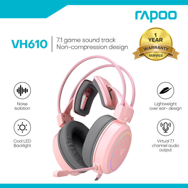 Rapoo VH610 Virtual 7.1 Channels Gaming Headset Virtual 7.1 channel audio output Cool LED ...