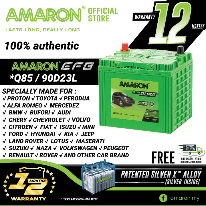 AMARON Q85/90D23L EFB Series Car Battery Premium Lasting for Proton/Nissan/Toyota/Mazda/Peugeot ...