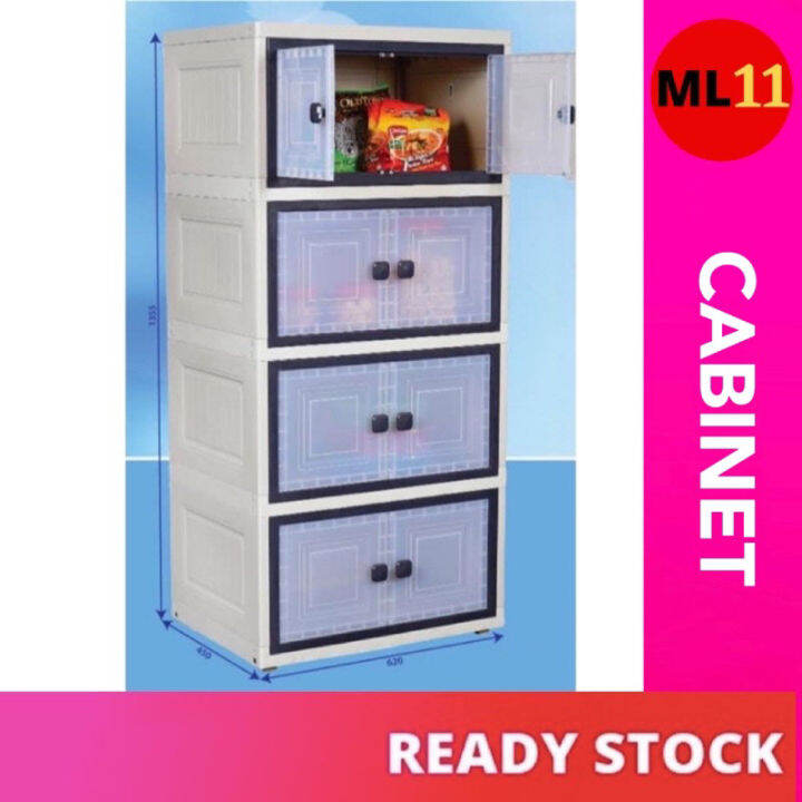 4 Tier Cabinet Drawer / Transparent Stackable Cabinet Drawer Almari ...