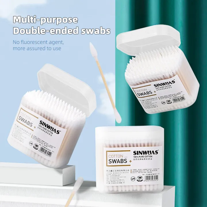 100/200-Pack Disposable Cotton Swabs Round Tip Cleaner White Double ...