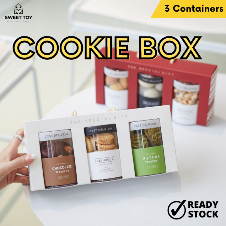 [Wholesale] White / Red Gift Box Cookies Box Kotak Kuih Packaging Three ...