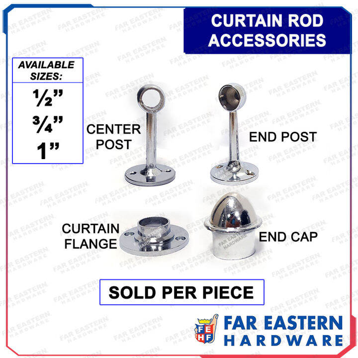 Curtain Rod Chrome Plated End Cap | Center Post | Curtain Flange ...