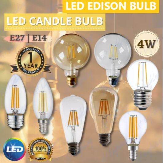 READY STOCK LED Edison Bulb C35 G45 ST64 4W E14 E27 LED Candle Bulb ...