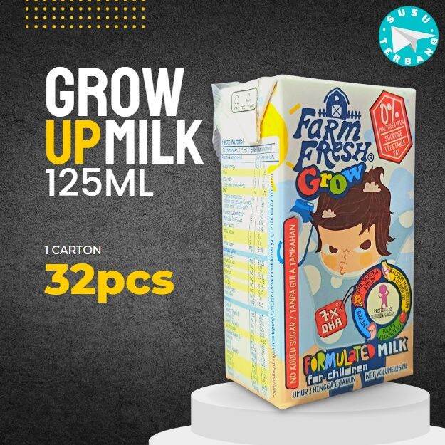 CARTON | 32pcs Grow Up Milk UHT 125ML (Susu Formula) by Farm Fresh for ...