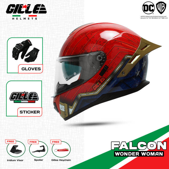 Gille 883 DC Falcon Full Face Dual Visor Double D Ring Lock Helmet w/ Free Iridium Silver Lens ...
