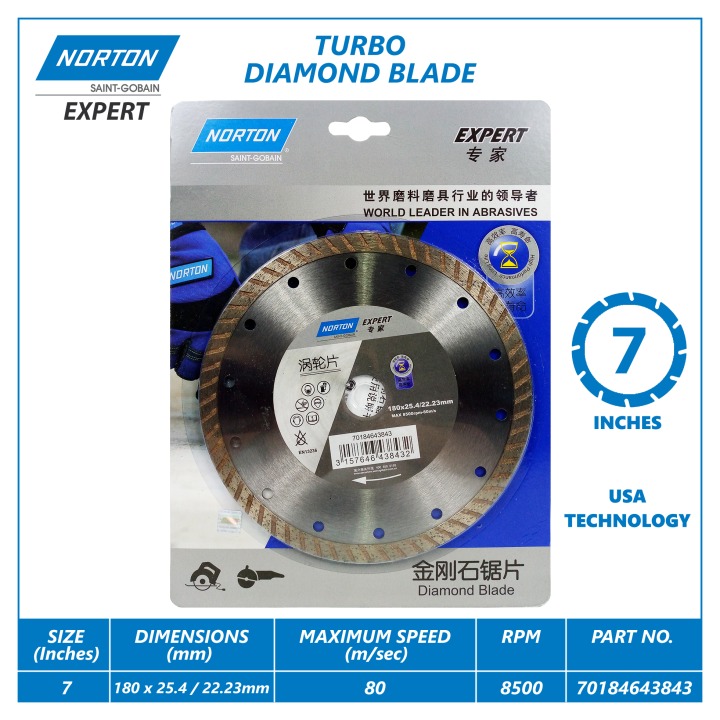 Norton Expert Diamond Blade Cutting Disc Turbo 7 Inches 180x25.4/22 ...