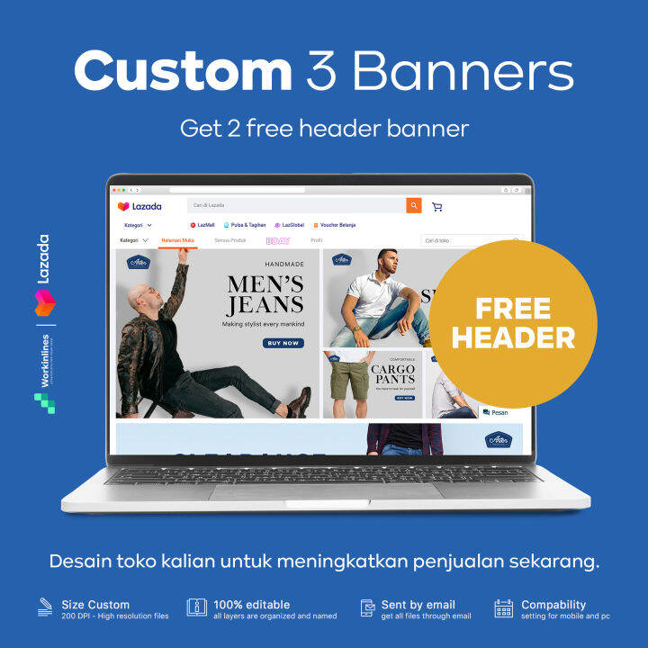 WORKINLINES - Desain Toko - 3 Custom Banner FREE Header (Mobile & PC ...