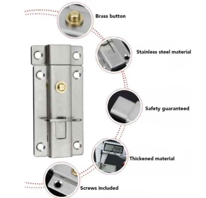 Lock Sliding / Push Button Lock / Latch Lock Door Lock Stainless Steel ...