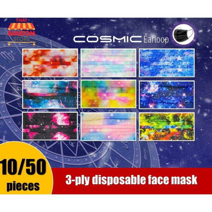 10 & 50 pcs Cosmic Design 3-ply Disposable Face Mask | Lazada
