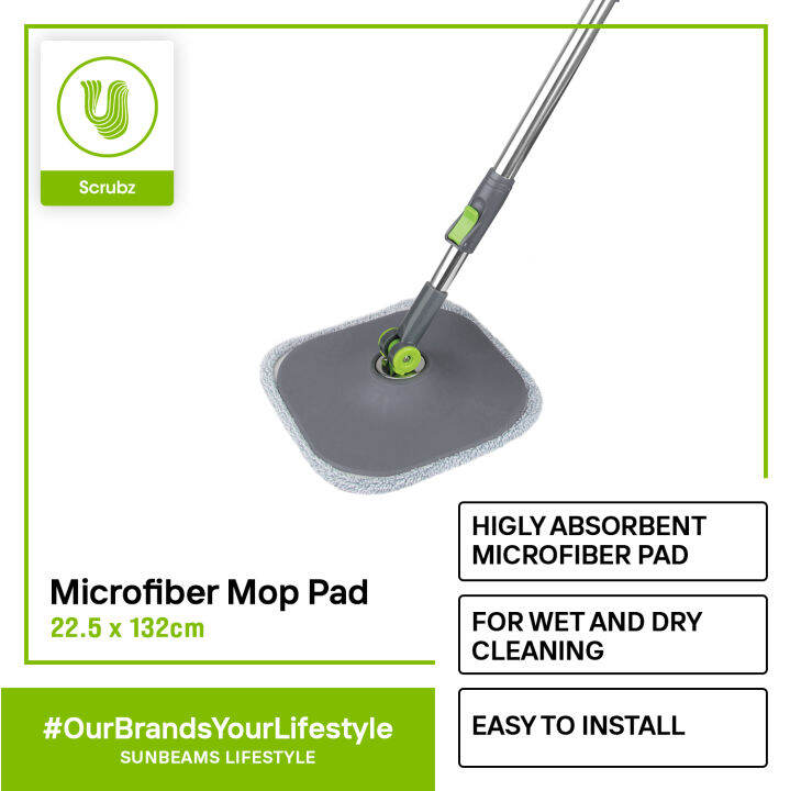 SCRUBZ Premium 360° Microfiber Square Spin Mop with Bucket Stainless ...