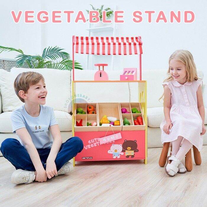 Booth Market Fruit Vegetable Stand Mainan Gerobak Pasar Jual Buah Anak ...