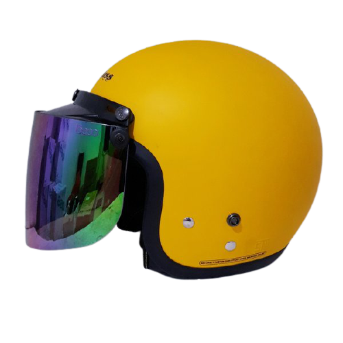 HELM CARGLOSS RETRO DAPAT KACA DATAR WARNA KUNING DOF | Lazada Indonesia