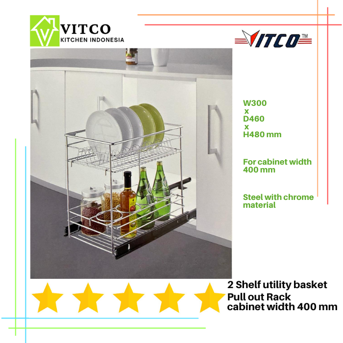 VITCO 2 Shelf Utility Pull out Rack Cabinet 400 mm /Rak Tarik Dapur ...