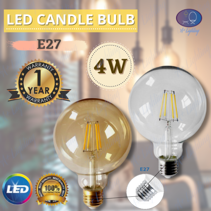 G95 LED CANDLE BULB CLEAR AMBER EDISON BULB E27 4W WARM LIGHT LIGHTING ...