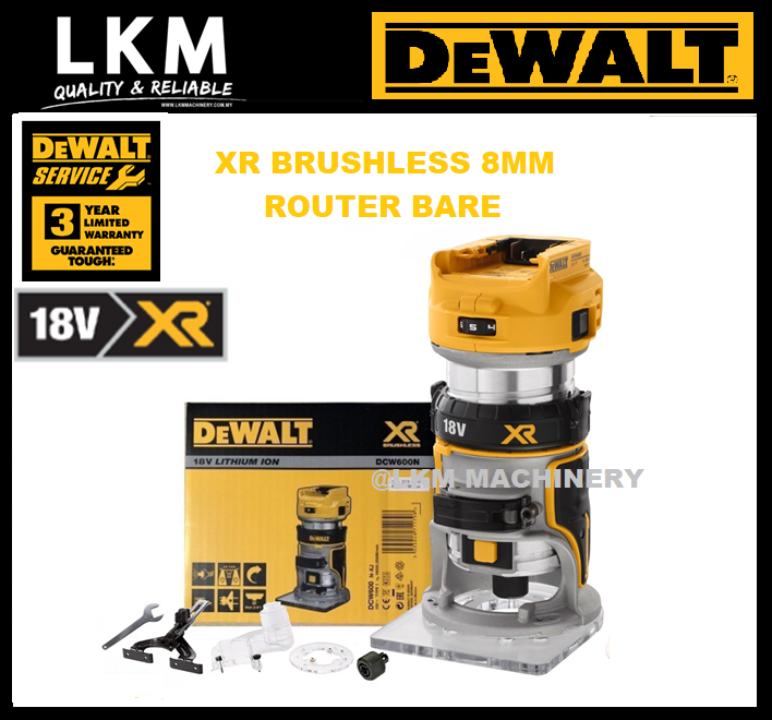 DEWALT DCW600N-XJ BL 8mm Router with Fixed Base 18V (Bare Unit No ...