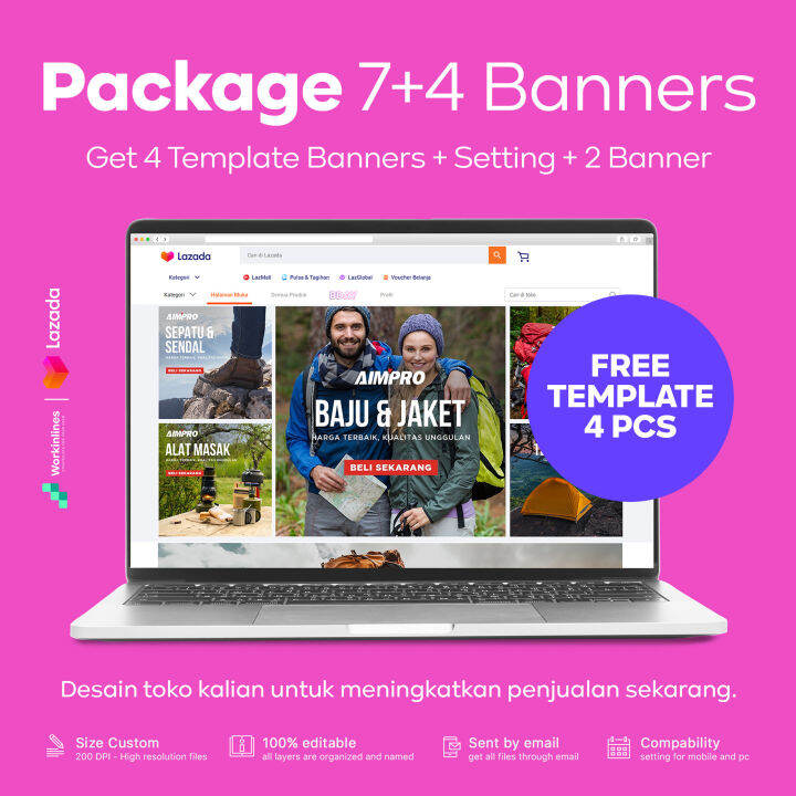 WORKINLINES - Desain Toko - 7 Banner Custom + FREE 4 Templates + 2 ...