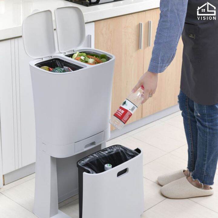 Vision 3 Layers Kitchen Garbage Waste Bin Movable Dry-Wet Sorting Bin ...
